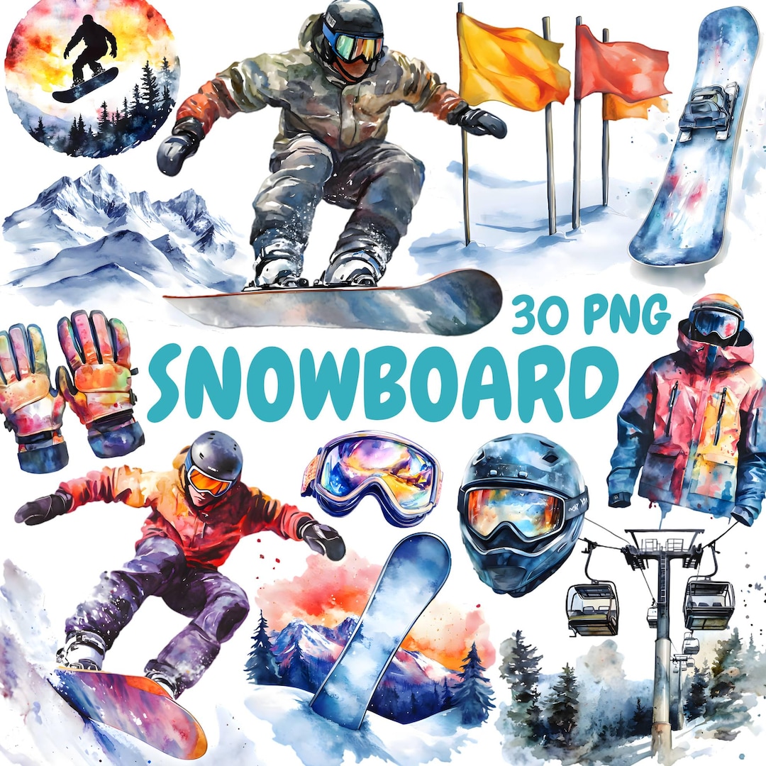 Watercolor Snowboard Clipart Bundle, Winter Sport Clipart, Snowboard ...