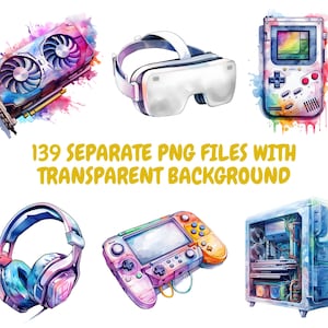 Watercolor Video Game Clipart Bundle, Arcade Game Clipart, Gaming ...