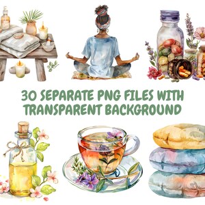 Watercolor Self Care Clipart Bundle, Mental Health Clipart, Affirmation ...