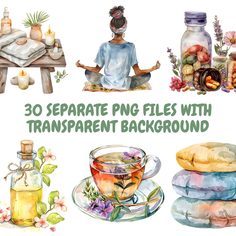 Watercolor Self Care Clipart Bundle, Mental Health Clipart, Affirmation ...
