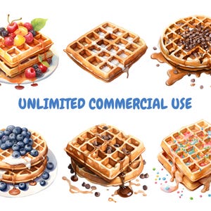 Watercolor Waffles Clipart Bundle, Breakfast Food Clipart, Dessert ...