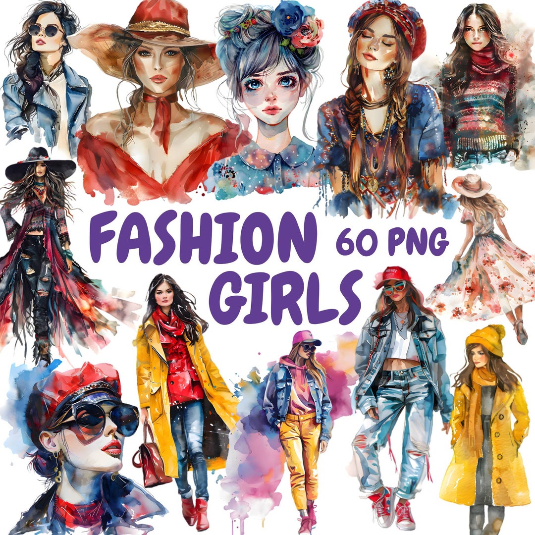 Watercolor Fashion Girls Clipart Bundle, Modern Fashion Clipart, Woman ...