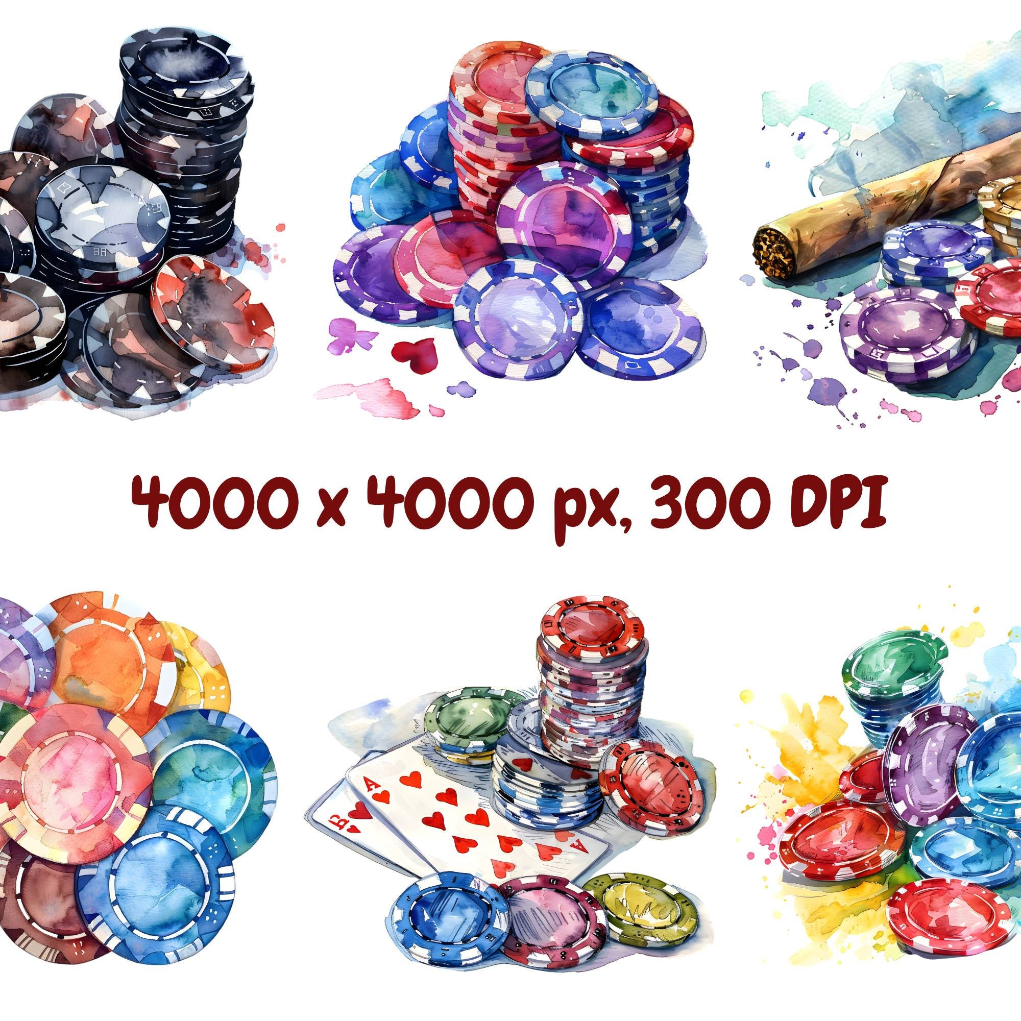 Watercolor Poker Chips Clipart Bundle, Casino Chips Clipart, Gambling ...