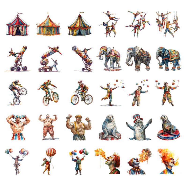 Watercolor Circus Clipart Bundle, Carnival Show Clipart, Circus ...