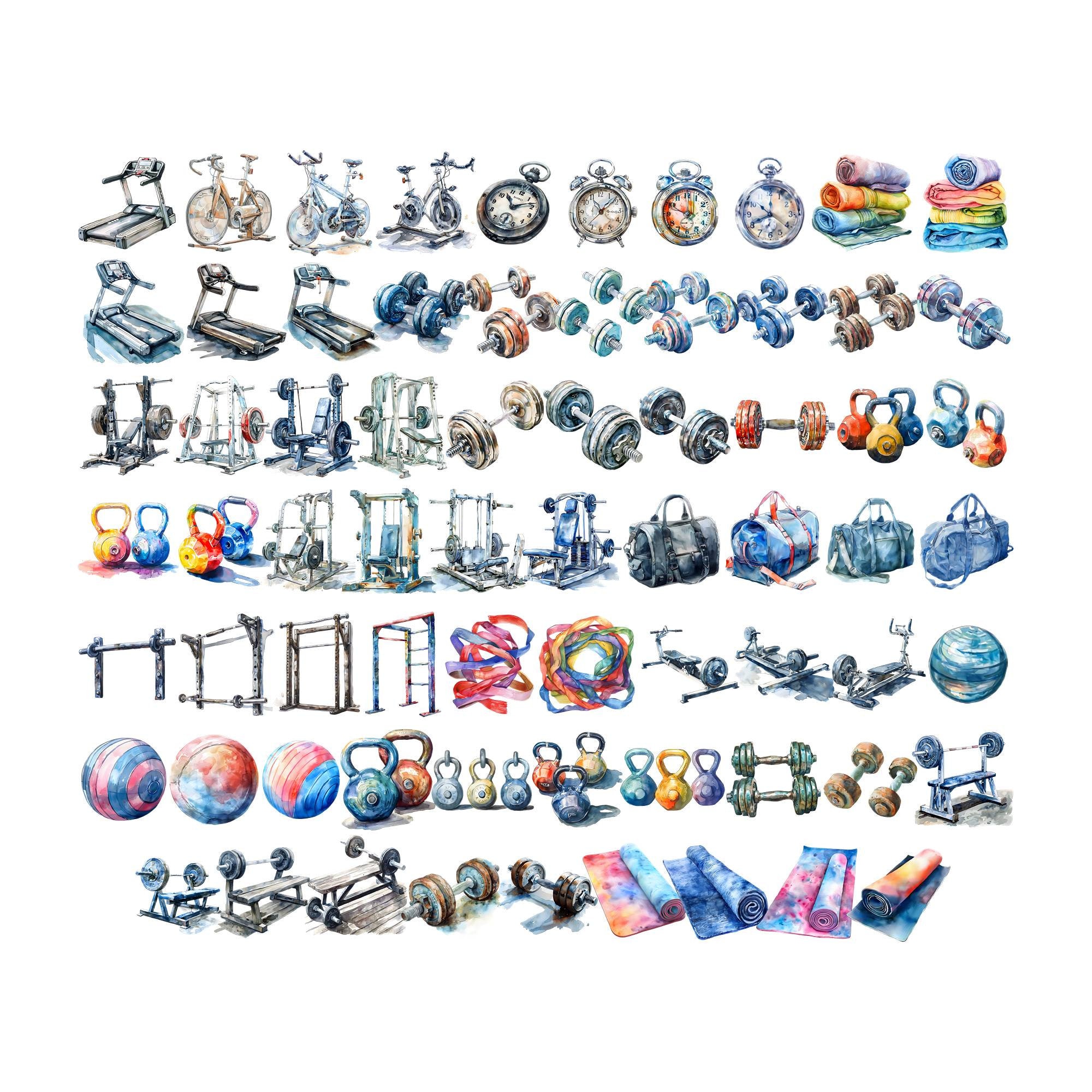 Watercolor Gym Equipment Clipart Bundle, Fitness Equipment Clipart ...