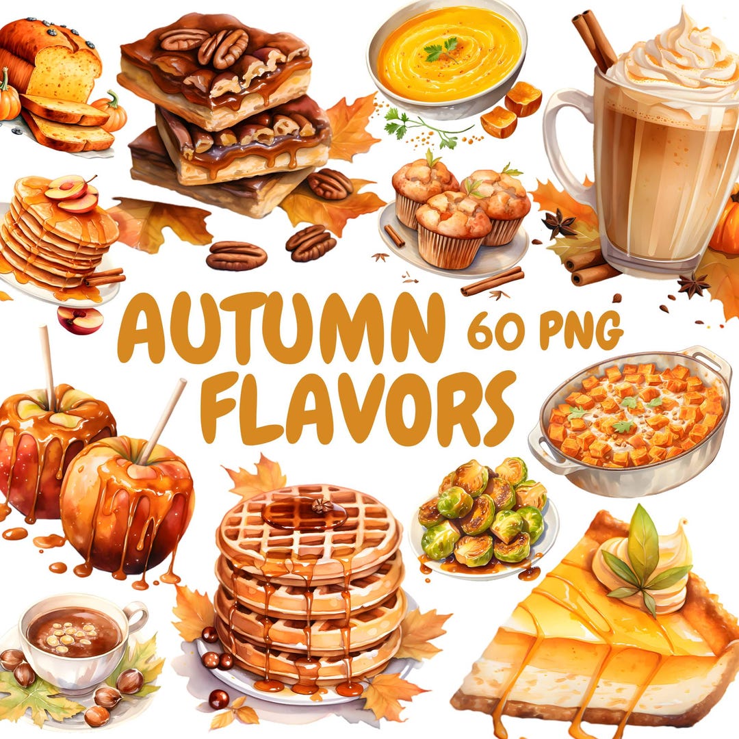 Watercolor Autumn Flavors Clipart Bundle, Fall Food Clipart, Dessert ...