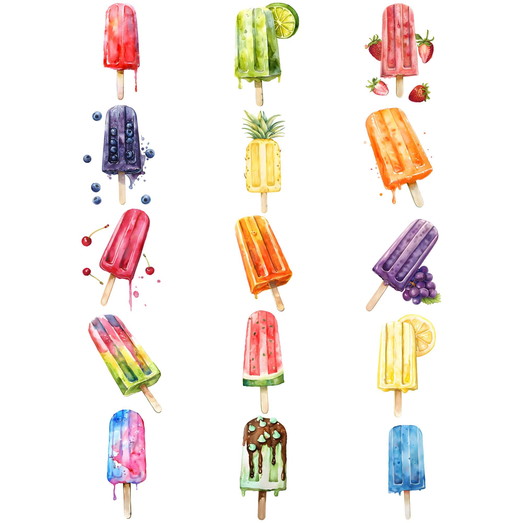 Watercolor Popsicles Clipart Bundle, Summer Treat Clipart, Popsicle ...