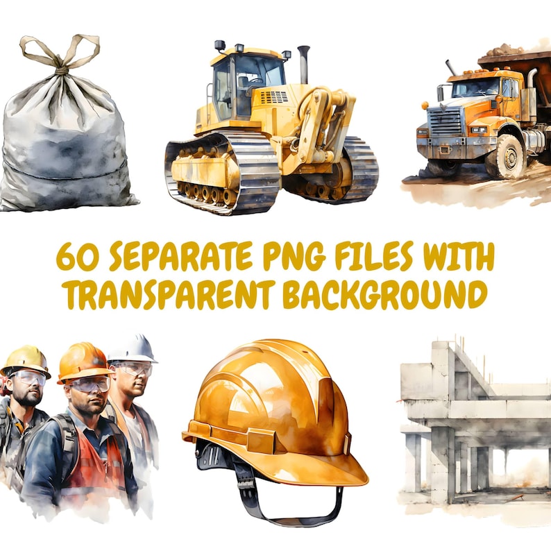 Watercolor Construction Clipart Bundle, Construction Vehicle Clipart ...