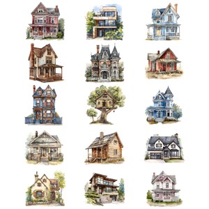 Watercolor Houses Clipart Bundle, Cottagecore Building Clipart, House ...