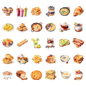 Watercolor Breakfast Clipart Bundle, Morning Meal Clipart, Food ...