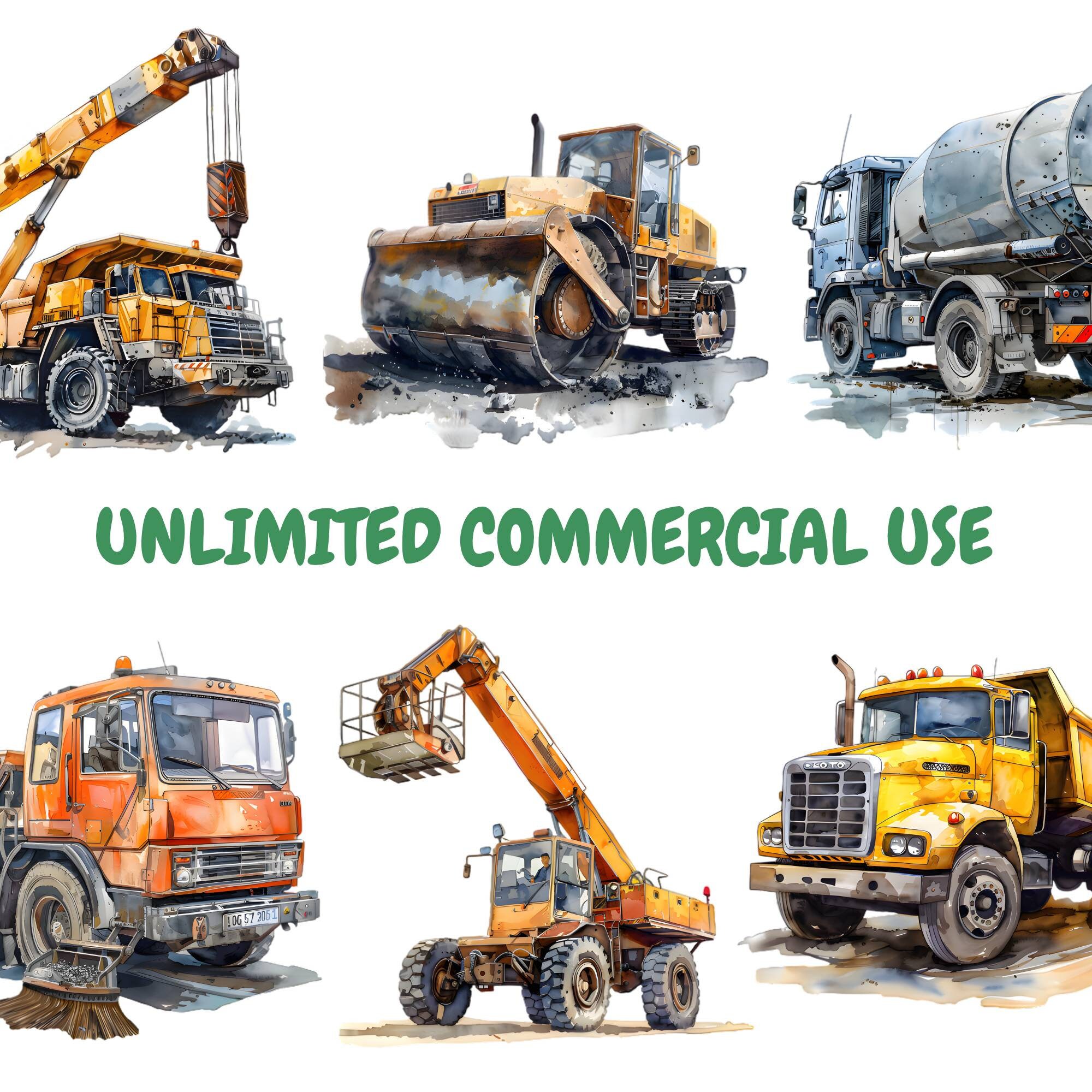 Watercolor Construction Vehicles Clipart Bundle, Dump Truck Clipart ...
