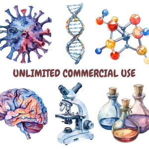 Watercolor Science Clipart Bundle, Chemistry Lab Clipart, Laboratory ...