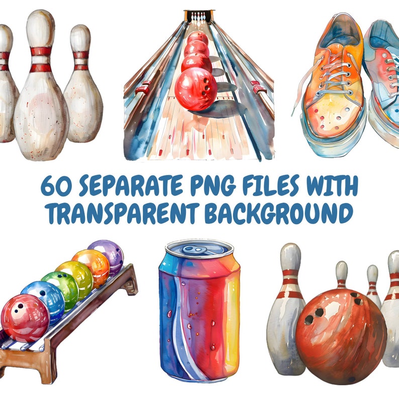 Watercolor Bowling Clipart Bundle, Fun Sports Clipart, Bowling ...