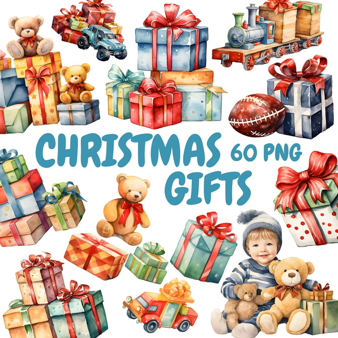 Watercolor Christmas Gifts Clipart Bundle, Wrapped Presents Clipart ...