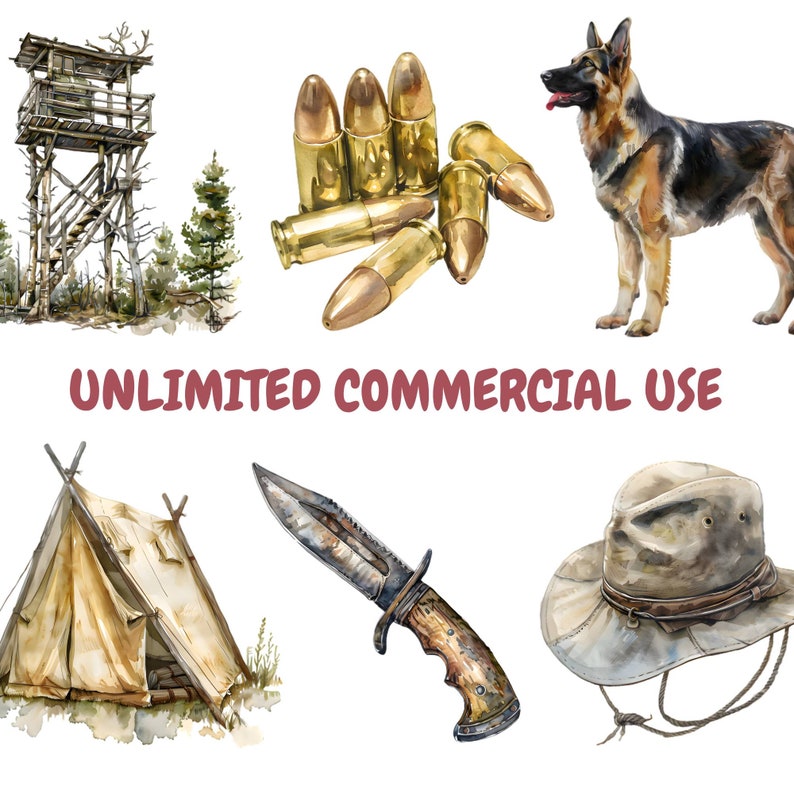 Watercolor Hunting Clipart Bundle, Duck Hunting Clipart, Hunting ...