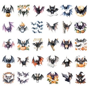 Watercolor Bats Clipart Bundle, Halloween Bats Clipart, Cute Bat ...