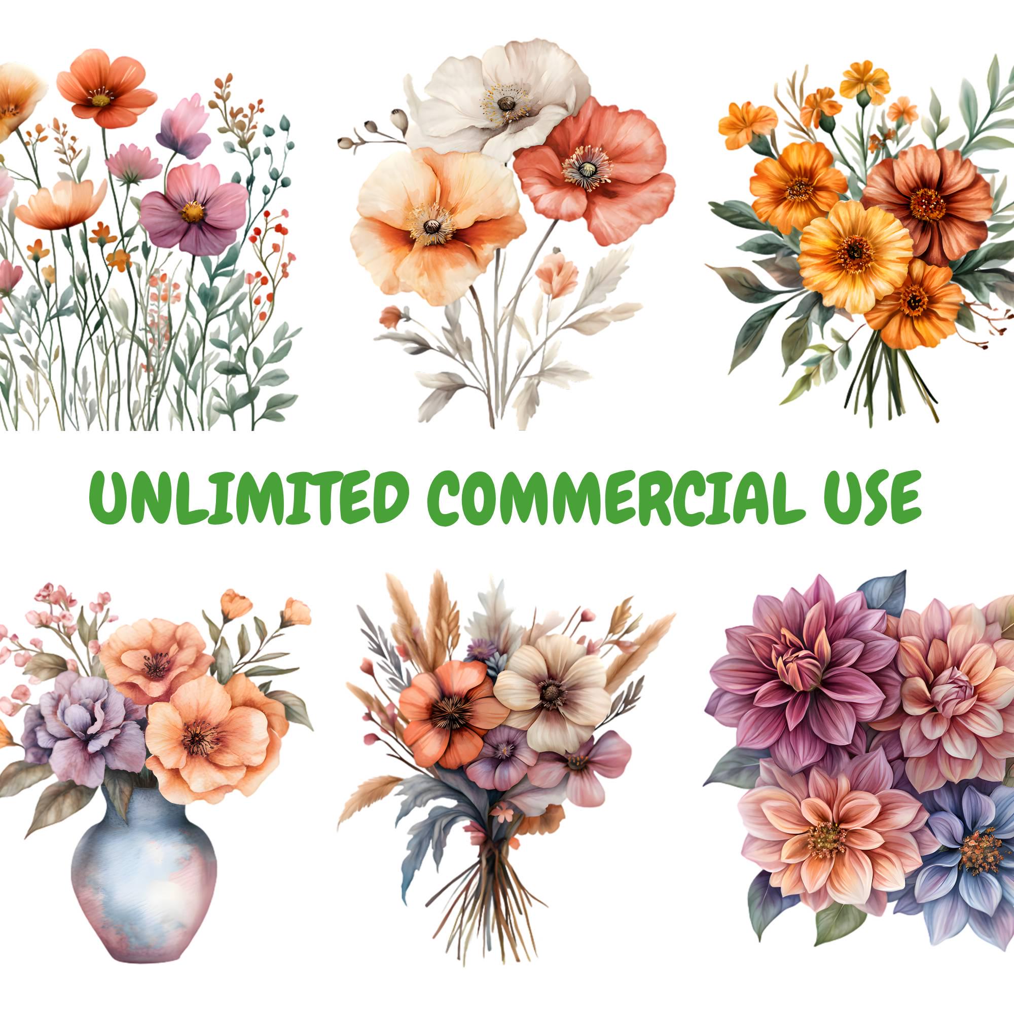 Watercolor Boho Flowers Clipart Bundle, Bohemian Flowers Clipart ...
