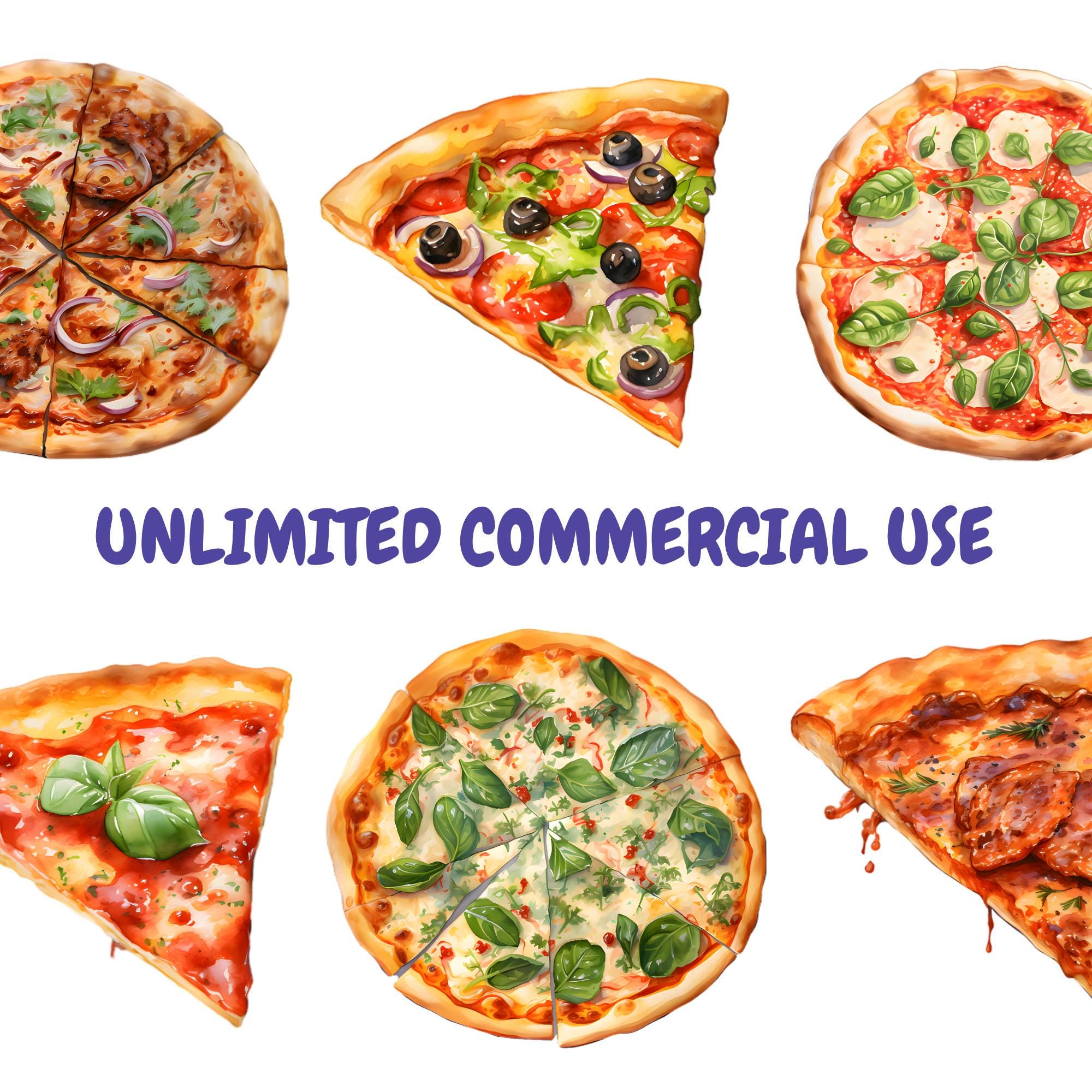 Watercolor Pizza Clipart Bundle, Pizza Slice Clipart, Pepperoni ...