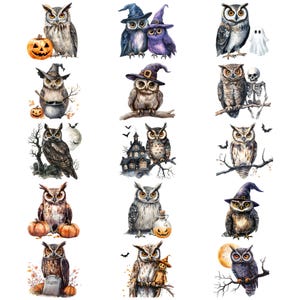 Watercolor Spooky Owls Clipart Bundle, Halloween Owl Clipart, Magic Owl ...