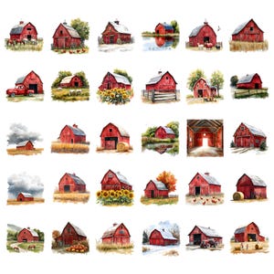 Watercolor Red Barn Clipart Bundle, Farm Barn Clipart, Farmhouse ...