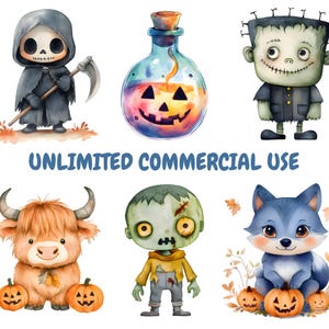 Watercolor Kawaii Halloween Clipart Bundle, Cute Halloween Clipart ...