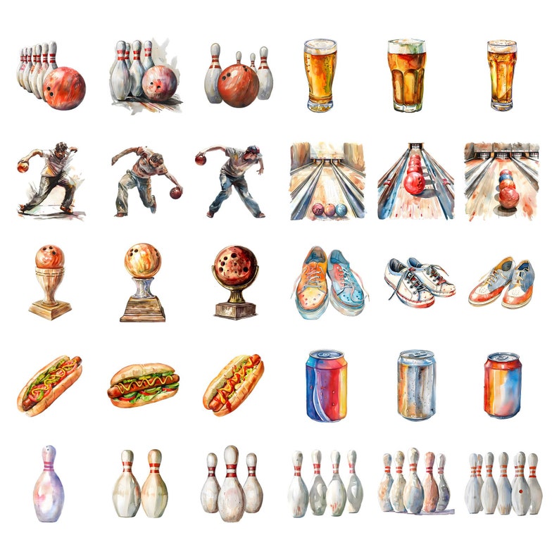 Watercolor Bowling Clipart Bundle, Fun Sports Clipart, Bowling ...