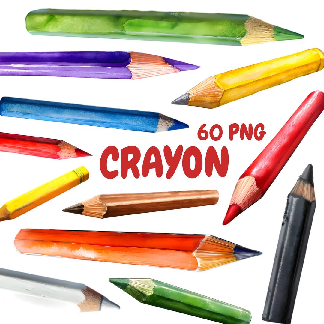 Watercolor Crayon Clipart Bundle, School Supply Clipart, Coloring ...