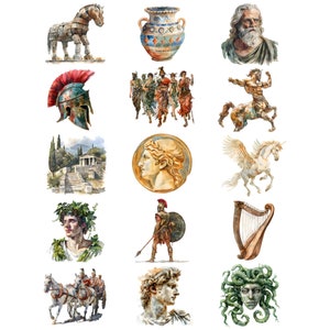 Watercolor Ancient Greece Clipart Bundle, Greek Mythology Clipart ...