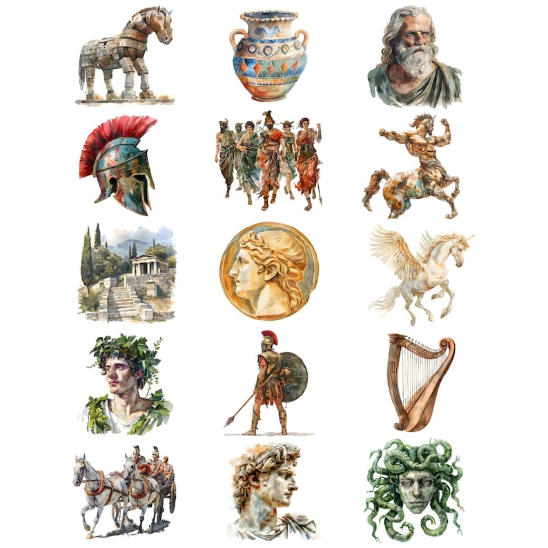 Watercolor Ancient Greece Clipart Bundle, Greek Mythology Clipart ...