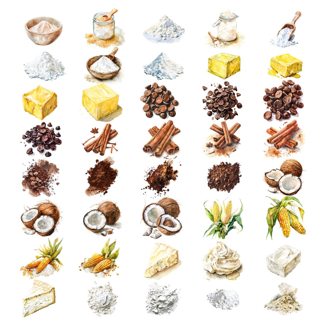 Watercolor Baking Supplies Clipart Bundle, Baking Ingredients Clipart ...