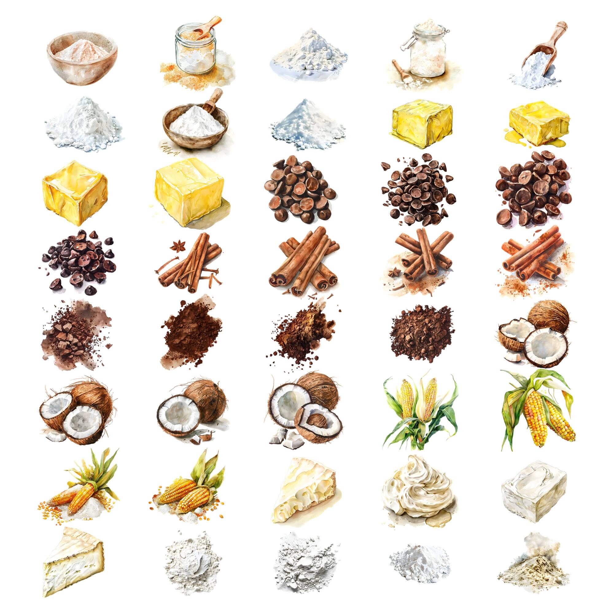 Watercolor Baking Supplies Clipart Bundle, Baking Ingredients Clipart ...