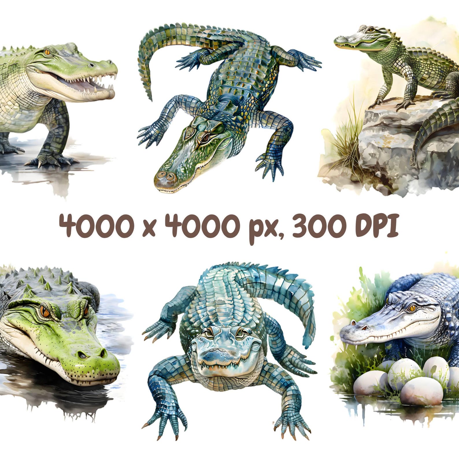 Watercolor Alligator Clipart Bundle, Reptile Crocodile Clipart ...