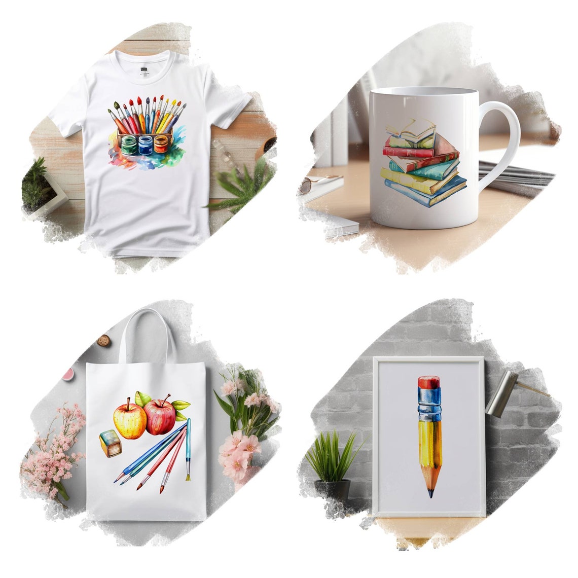 Watercolor School Supplies Clipart Bundle, School Supply Clipart ...