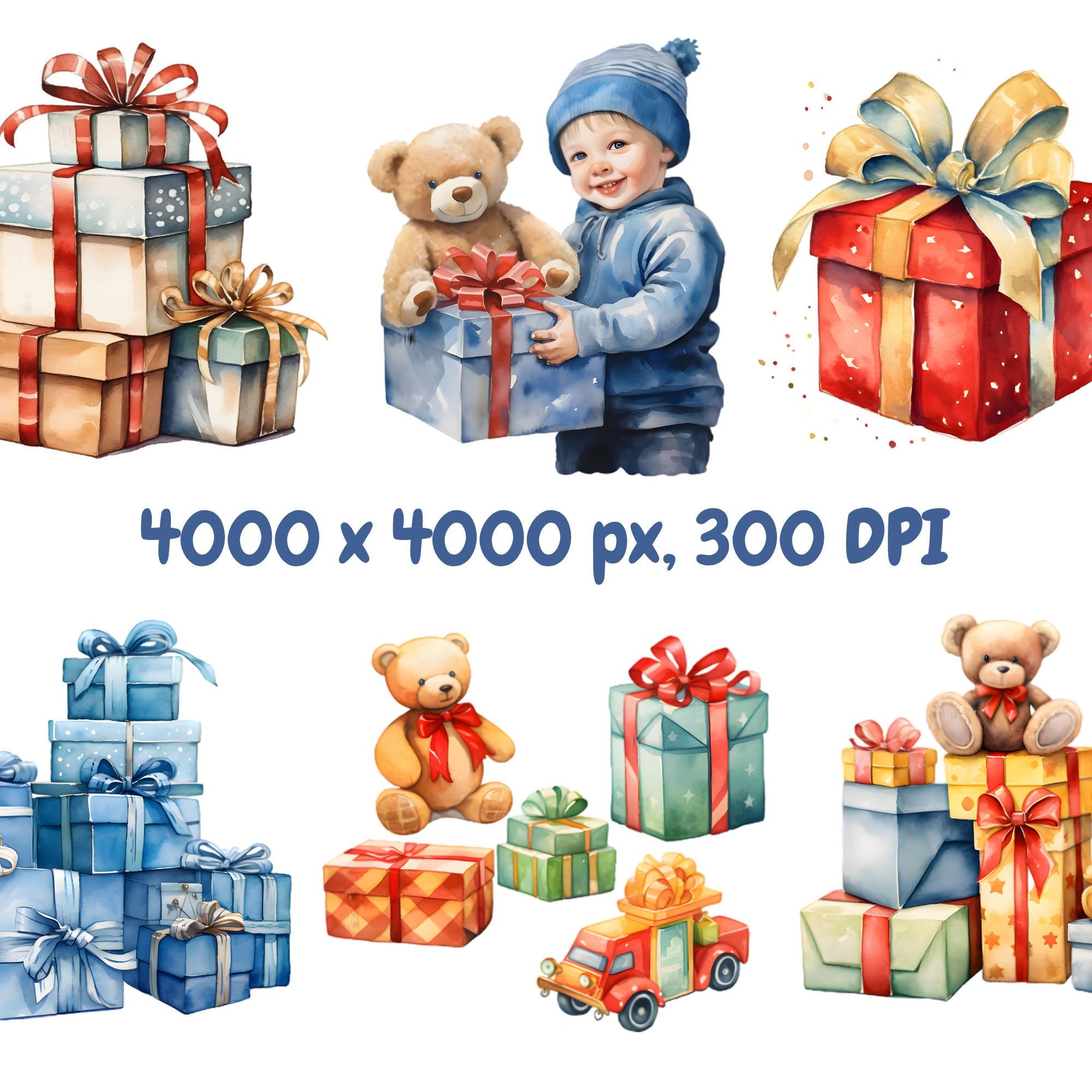 Watercolor Christmas Gifts Clipart Bundle, Wrapped Presents Clipart ...