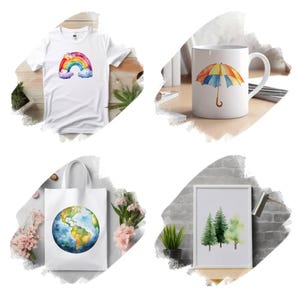 Watercolor Weather Clipart Bundle, Rain Cloud Clipart, Rainbow ...