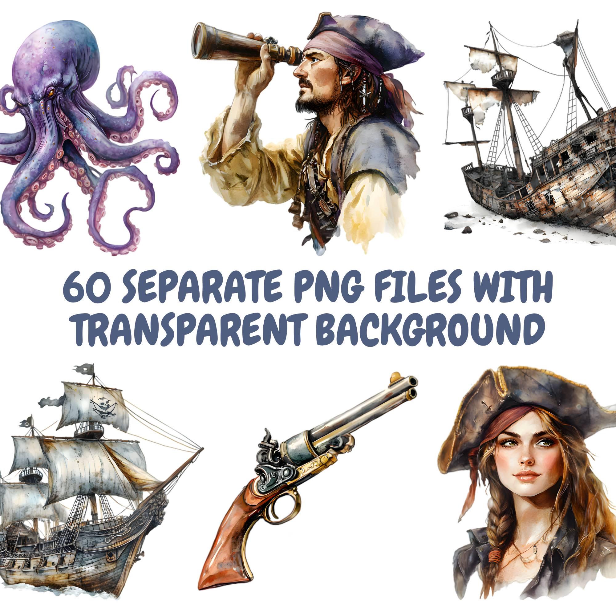 Watercolor Pirates Clipart Bundle, Pirate Ship Clipart, Treasure ...