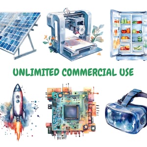 Watercolor Technology Clipart Bundle, Electronic Gadget Clipart ...