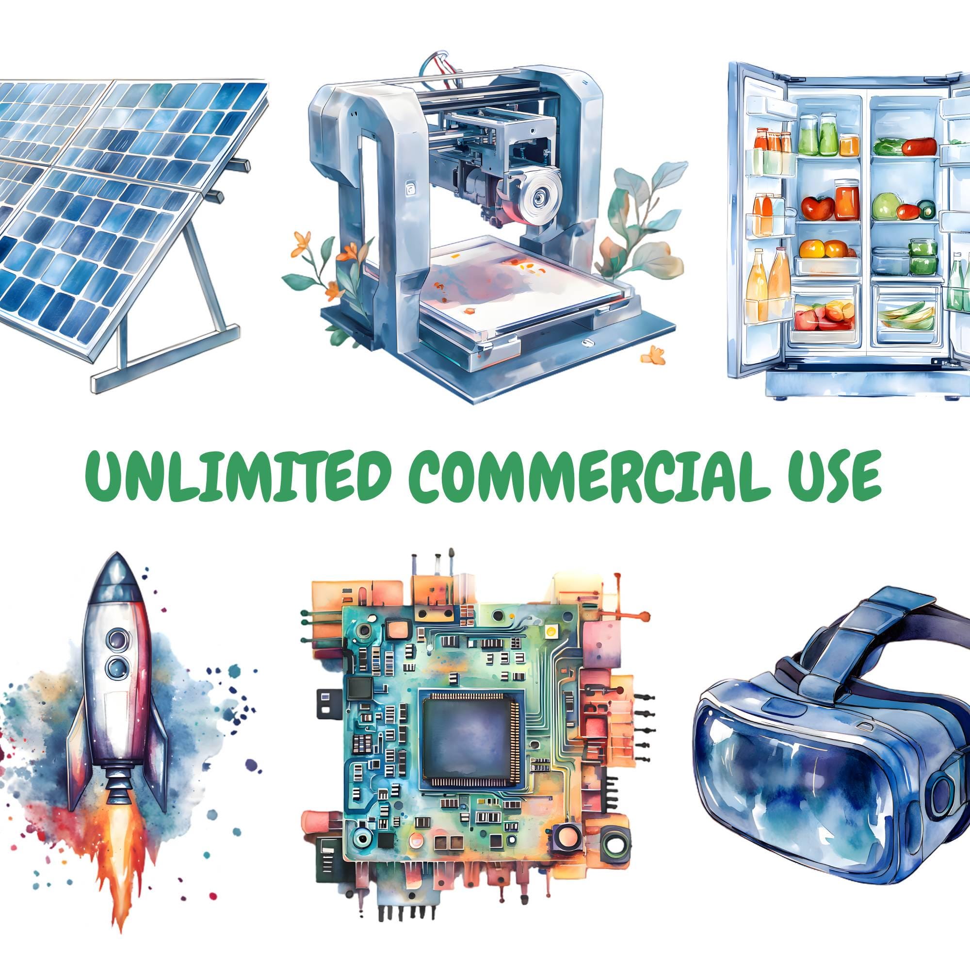 Watercolor Technology Clipart Bundle, Electronic Gadget Clipart ...
