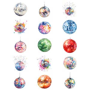 Watercolor Disco Balls Clipart Bundle, Party Lights Clipart, Dance ...