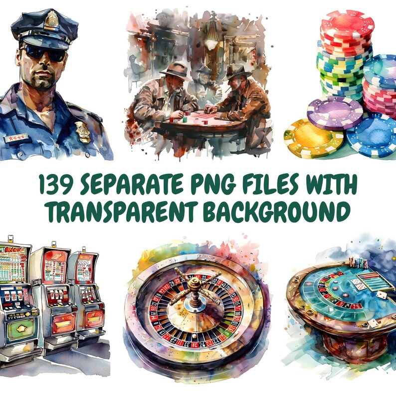 Watercolor Casino Night Clipart Bundle, Las Vegas Clipart, Casino ...