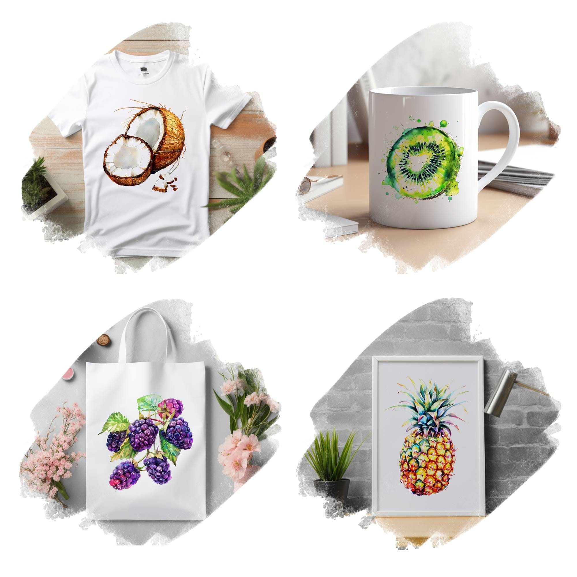 Watercolor Tropical Fruits Clipart Bundle, Healthy Food Clipart, Fruit ...