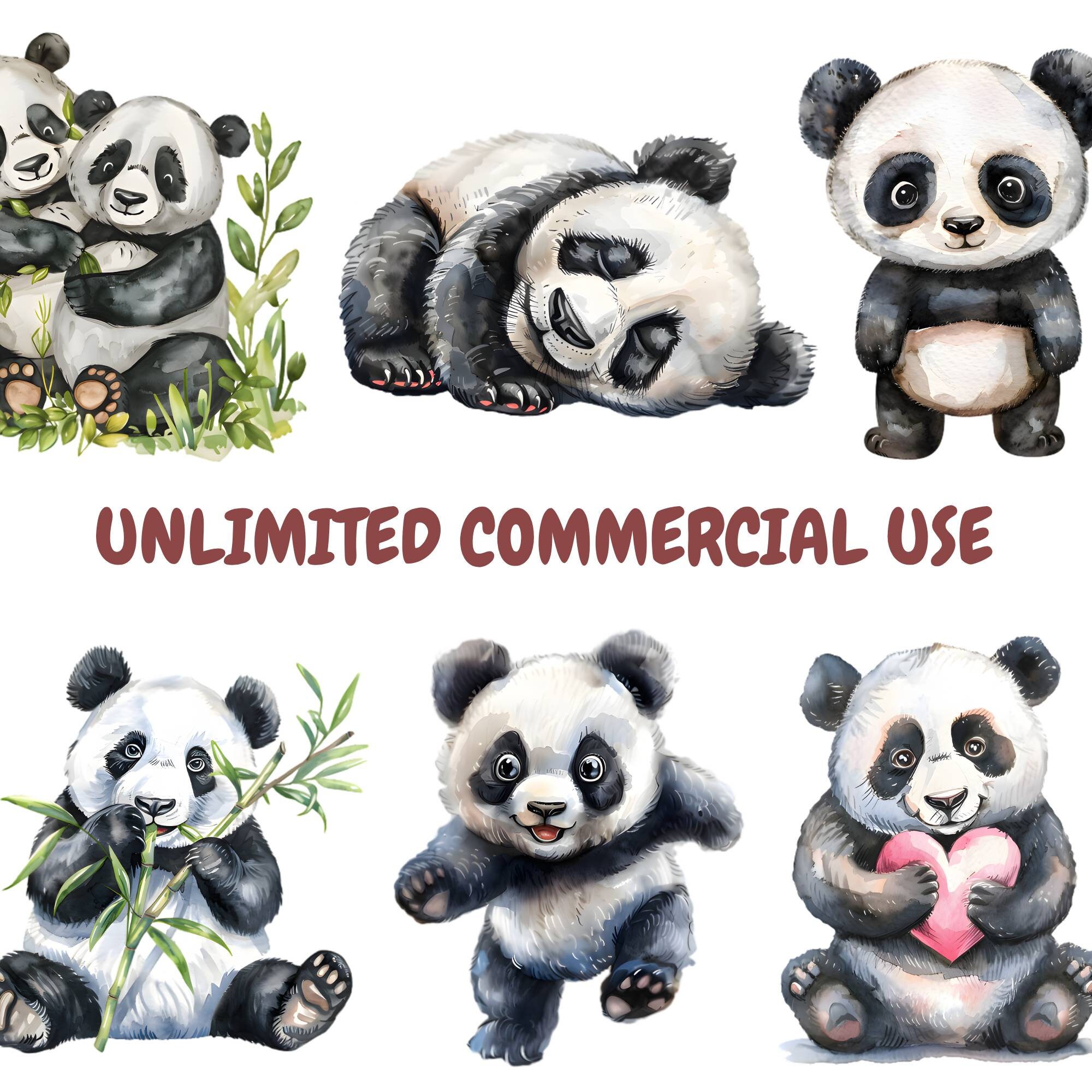 Watercolor Cute Pandas Clipart Bundle, Adorable Panda Clipart, Panda ...