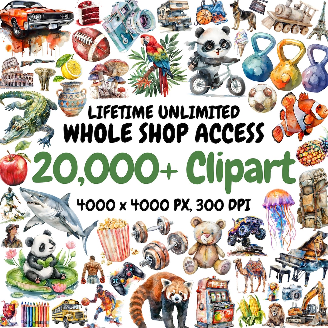 Whole Shop Bundle, Unlimited Lifetime Shop Access, Mega Watercolor ...