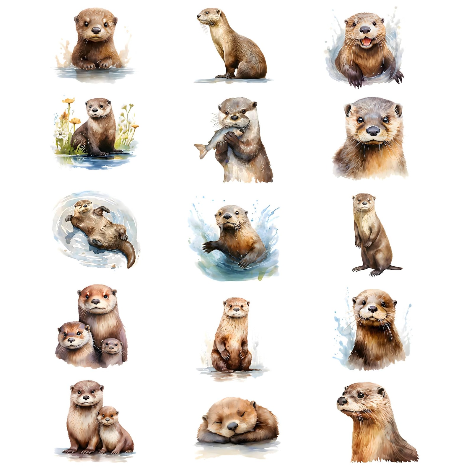 Watercolor Otter Clipart Bundle, Sea Otter Clipart, Otter Illustrations ...