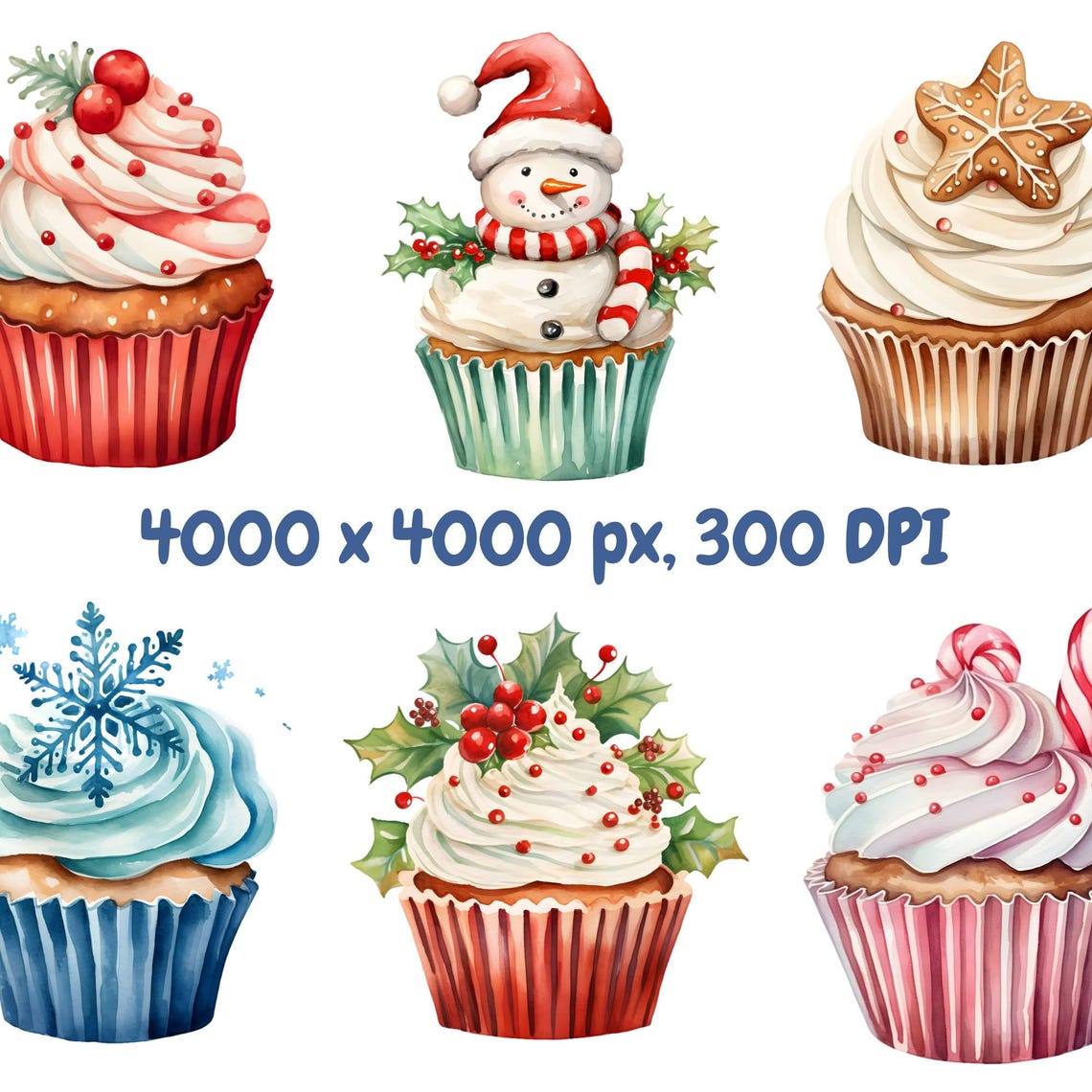 Watercolor Christmas Cupcakes Clipart Bundle, Xmas Cupcake Clipart ...