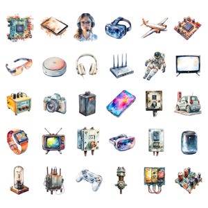 Watercolor Technology Clipart Bundle, Electronic Gadget Clipart ...