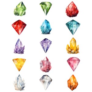Watercolor Gems Clipart Bundle, Magical Diamonds Clipart, Crystal ...