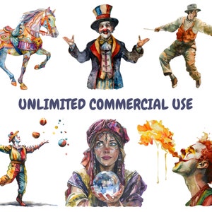Watercolor Circus Clipart Bundle, Carnival Show Clipart, Circus ...