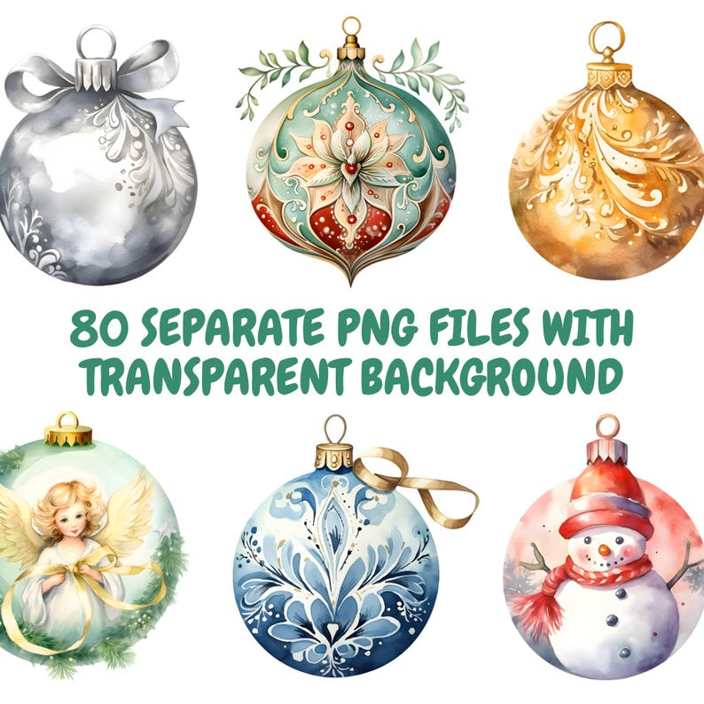 Watercolor Ornaments Clipart Bundle, Christmas Baubles Clipart, Xmas ...
