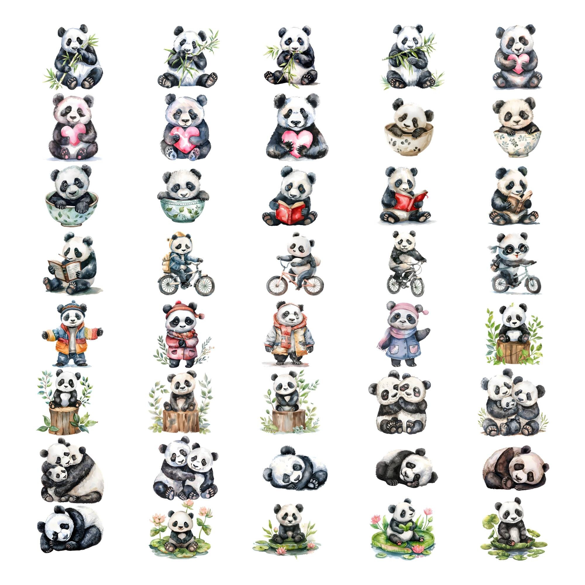 Watercolor Cute Pandas Clipart Bundle, Adorable Panda Clipart, Panda ...